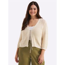 Strickjacke sheego, Damen, Gr. 40/42, champagner, goldfarben, 90% Baumwolle, 10% sonstige Fasern, unifarben, Strickjacken Strickjacke