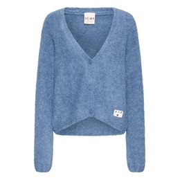 Strickjacke Ichi "Langarm IHBLARISA", Damen, Gr. L, blau (blau yonder), Obermaterial: 63% Polyacryl PAN. 26% Nylon NY. 10% Wolle mw. 1% Elasthan EL., Strickjacken Strickjacke