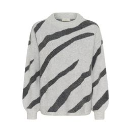 Strickpullover Kaffe "Strickpullover KAwilma", Damen, Gr. L, grau (light g. mel, dunkelgrau stripe), Obermaterial: 46% Polyacryl PAN. 45% Nylon NY. 5% Wolle mw. 4% Elasthan EL., Pullover Strickpullover