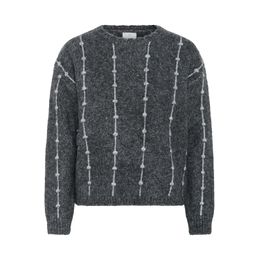 Strickpullover Kaffe "Strickpullover KAlianna", Damen, Gr. L, grau (dunkelgrau melange), Obermaterial: 47% Polyacryl PAN. 35% Polyester PES. 13% Polyamid PA. 5% Wolle mw., Pullover Strickpullover