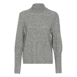 Strickpullover Kaffe "Strickpullover KAamelia", Damen, Gr. L, grau (grau melange), Obermaterial: 67% Polyester PES. 12% Baumwolle CO. 6% Elasthan EL. 5% Wolle mw. 5% Polyacryl PAN., Pullover Strickpullover