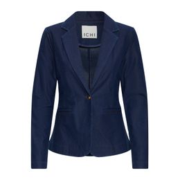 Blusenblazer Ichi "Blazer IHKATE", Damen, Gr. L, blau (dunkelblau), Obermaterial: 73% Baumwolle CO. 17% Polyester PES. 10% Elasthan EL., Blazer Blusenblazer