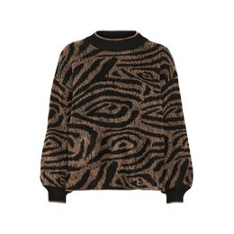 Strickpullover Kaffe "Strickpullover KAwilma", Damen, Gr. L, braun (braun, schwarz animal knit), Obermaterial: 46% Polyacryl PAN. 45% Nylon NY. 5% Wolle mw. 4% Elasthan EL., Pullover Strickpullover