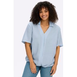 Longbluse sheego, Damen, Gr. 50, hellblau, 85% Viskose, 15% Polyamid, unifarben, V-Ausschnitt, Blusen Longbluse