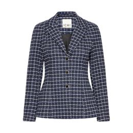 Blusenblazer Ichi "Blazer IHKATE", Damen, Gr. L, blau (patriot blau check), Obermaterial: 91% Polyester PES. 8% Baumwolle CO. 1% Elasthan EL., Blazer Blusenblazer
