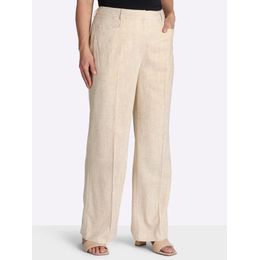 Leinenhose sheego, Damen, Gr. 40, Normalgr&ouml;&szlig;en, champagner, goldfarben, 65% Viskose, 25% Leinen, 7% Polyester, 3% metallisierte Fasern, unifarben, Hosen