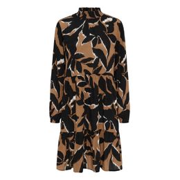 Midikleid Kaffe "Kleid KAlinda", Damen, Gr. 34, N-Gr, beige (toasted coconut, schwarz flower), Obermaterial: 100% Viskose LENZING ECOVERO CV LenzEcov., Kleider Midikleid