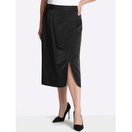 Satinrock sheego, Damen, Gr. 42, schwarz, 74% Viskose, 26% Polyester, unifarben, wadenlang, R&ouml;cke