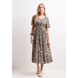 Midikleid Street One, Damen, Gr. 34, EURO-Gr&ouml;&szlig;en, timeless beige, Stoff, 100% Viskose, gemustert, comfort fit Midi, V-Ausschnitt, normaler Saum, Kleider Midikleid, mit Print