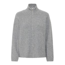 Strickjacke Ichi "Strickjacke IHDUCIE", Damen, Gr. L, grau (grau melange), Obermaterial: 55% Polyester PES. 30% Polyacryl PAN. 13% Nylon NY. 2% Elasthan EL., Strickjacken Strickjacke