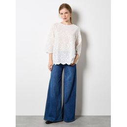 Klassische Bluse Apricot "Bluse", Damen, Gr. S (36), wei&szlig;, Lochstickerei, Obermaterial: 100% Baumwolle CO., unifarben, Rundhals, Blusen Bluse, mit Lochstickerei und 3D Blumen