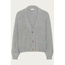 Strickjacke Kaffe "Strickjacke KAvilma", Damen, Gr. L, grau (light grau melange), Obermaterial: 62% Nylon NY. 14% Polyacryl PAN. 10% Polyester PES. 6% Alpaka WP. 6% Wolle mw., Strickjacken Strickjacke