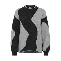 Strickpullover Kaffe "Strickpullover KAwilma", Damen, Gr. L, grau (grau abstract pattern), Obermaterial: 46% Polyacryl PAN. 45% Nylon NY. 5% Wolle mw. 4% Elasthan EL., Pullover Strickpullover