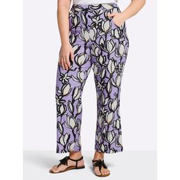Schlupfhose sheego, Damen, Gr. 46, Normalgr&ouml;&szlig;en, flieder, ecru, bedruckt, 100% Viskose, bedruckt, gebl&uuml;mt, gemustert, mehrfarbig, Hosen Schlupfhose