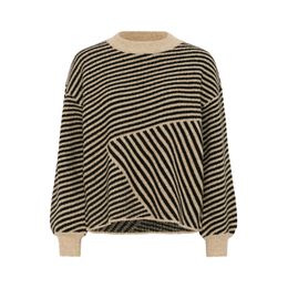 Strickpullover Kaffe "Strickpullover KAverana", Damen, Gr. L, beige (feather gray melange, schwarz), Obermaterial: 46% Polyacryl PAN. 45% Nylon NY. 5% Wolle mw. 4% Elasthan EL., Pullover Strickpullover