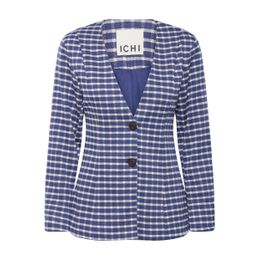 Blusenblazer Ichi "Blazer IHKATE", Damen, Gr. L, blau (medieval blau check), Obermaterial: 84% Polyester PES. 16% Baumwolle CO., Blazer Blusenblazer