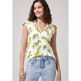 Print-Shirt STREET ONE STUDIO, Damen, Gr. 34, sanftes wei&szlig;, Stoff, 50% Modal, 50% Baumwolle, gebl&uuml;mt, comfort fit normal, Rundhals, normaler Saum, Shirts, mit geschlitztem Rundhalsausschnitt