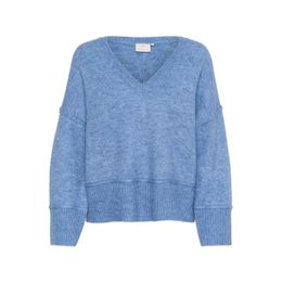 Strickpullover Kaffe "Strickpullover KAfridana", Damen, Gr. L, blau (ebb and flow melange), Obermaterial: 45% Polyester PES. 38% Nylon NY. 10% Polyacryl PAN. 5% Wolle mw. 2% Elasthan EL., Pullover Strickpullover