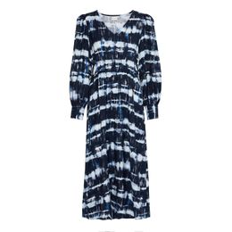 Midikleid Ichi "Kleid IHVARIEL", Damen, Gr. 36, N-Gr, blau (blau fossil ikat aop), Obermaterial: 75% Viskose CV. 13% Leinen LI. 12% Polyamid PA., Kleider Midikleid