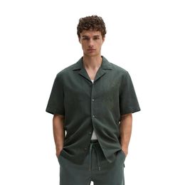 Marc O'Polo Kurzarmhemd MARC O'POLO "mit martimer Stickerei", Herren, Gr. L, Normalgr&ouml;&szlig;en, mangrove, Obermaterial: 50% Leinen, 50% Baumwolle, unifarben, regular fit normal, normaler Saum, Hemden