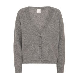 Strickjacke Ichi "Langarm IHDASILA", Damen, Gr. L, grau (dunkelgrau melange), Obermaterial: 54% Polyester PES. 23% Polyacryl PAN. 13% Nylon NY. 6% Wolle mw. 4% Elasthan EL., Strickjacken Strickjacke