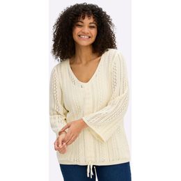 Strickpullover sheego "3/4-Arm-Pullover", Damen, Gr. 40/42, champagner, 60% Baumwolle, 40% Viskose, unifarben, Pullover Strickpullover