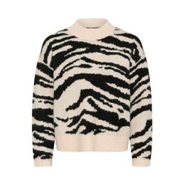 Strickpullover Kaffe "Strickpullover KAsandra", Damen, Gr. L, wei&szlig; (turtledove, schwarz animal), Obermaterial: 53% Polyester PES. 39% Polyacryl PAN. 5% Wolle mw. 3% Elasthan EL., Pullover Strickpullover