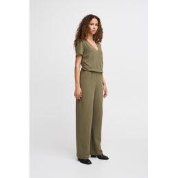 Jumpsuit Ichi "Overall IXMILA", Damen, Gr. L, N-Gr, gr&uuml;n (kalamata), Obermaterial: 95% Polyester PES. 5% Elasthan EL., Overalls Jumpsuit