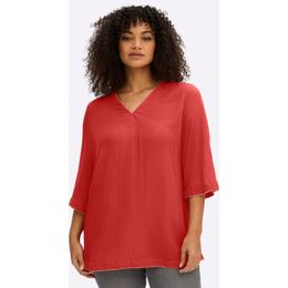 Longbluse sheego, Damen, Gr. 44, erdbeere, koralle, 100% Viskose, unifarben, V-Ausschnitt, Blusen Longbluse