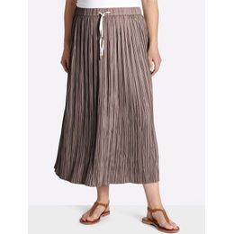 Plisseerock sheego, Damen, Gr. 46, dunkeltaupe, 100% Polyester, unifarben, lang, R&ouml;cke