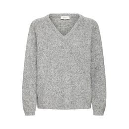 Strickpullover B.Young "Strickpullover BYOMEA", Damen, Gr. L, grau (mid grau melange), Obermaterial: 53% Polyester PES. 39% Polyacryl PAN. 5% Wolle mw. 3% Elasthan EL., Pullover Strickpullover