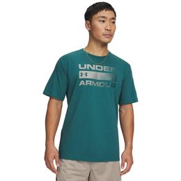 T-Shirt Under Armour "UA TEAM ISSUE WORDMARK SS", Herren, Gr. M, gr&uuml;n, Obermaterial: 60% Baumwolle, 40% Polyester, Rundhals, Shirts T-Shirt, leichtes Kurzarmdesign, Rundhalsausschnitt