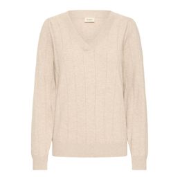 Strickpullover Fransa "Strickpullover FRKATA", Damen, Gr. L, beige (feather gray melange), Obermaterial: 50% Viskose CV. 28% Polyester PES. 22% Nylon NY., Pullover Strickpullover