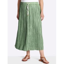 Plisseerock sheego, Damen, Gr. 46, eucalyptus, 100% Polyester, unifarben, lang, R&ouml;cke