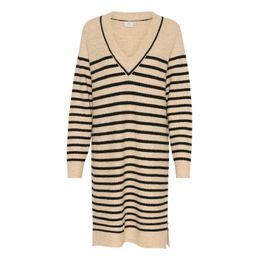 Midikleid Kaffe "Kleid KAjuno", Damen, Gr. L, N-Gr, beige (feather gray mel, schwarz stripe), Obermaterial: 45% Polyester PES. 38% Nylon NY. 10% Polyacryl PAN. 5% Wolle mw. 2% Elasthan EL., Kleider Midikleid
