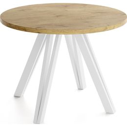 ESSTISCH Ravero runder ausziehbarer, Eiche Hell Braun 100/100/77 cm