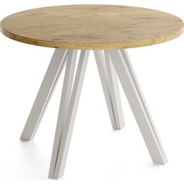 ESSTISCH Ravero runder ausziehbarer, Eiche Hell Braun 100/100/77 cm