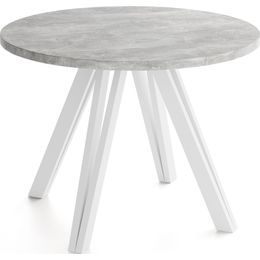 ESSTISCH Ravero runder ausziehbarer, Beton grau 100/100/77 cm