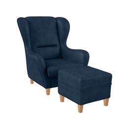 Supellex Sofia Ohrensessel mit Hocker Design Kunstleder Milano Blau?