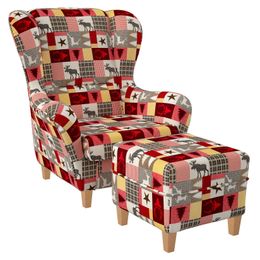 Supellex Sofia Ohrensessel mit Hocker Design Schwedisch Landhaus, Weihnacht?