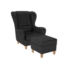 Supellex Sofia Ohrensessel mit Hocker Design Kunstleder Texas Anthrazit?