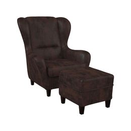 Supellex Sofia Ohrensessel mit Hocker Design Kunstleder Braun?