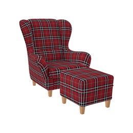 Supellex Sofia Ohrensessel mit Hocker Design Oxford kariert Rot?