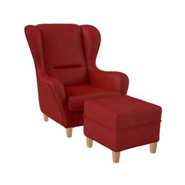 Supellex Sofia Ohrensessel mit Hocker Design Kunstleder Milano Rot?