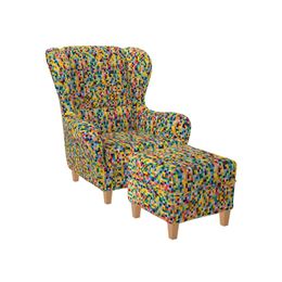 Supellex Sofia Ohrensessel mit Hocker Design Pixel, kariert, bunt fancy?