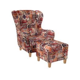 Supellex Sofia Ohrensessel mit Hocker Samt-Velours Orient Terra?