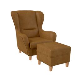 Supellex Sofia Ohrensessel mit Hocker Design Milano Kunstleder Ockerbraun?
