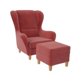 Supellex Sofia Ohrensessel mit Hocker Design Samt Altrosa?