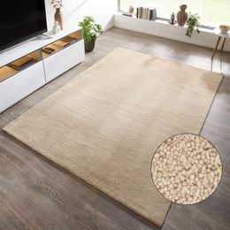 Wollteppich OTTO HOME "Gabbo Natur, Handgefertigt, Teppich, reine Wolle, meliert" Gr. 1, beige (sand), B:40cm H:14mm L:60cm, Wolle, Teppiche, reine Wolle, Uni, Wohnzimmer, Schlafzimmer, Esszimmer