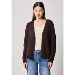 Strickjacke STREET ONE STUDIO, Damen, Gr. 34, velvet wine, Web, 40% Baumwolle, 37% Polyacryl, 20% Nylon, 3% Elasthan, unifarben, normal normal, V-Ausschnitt, B&uuml;ndchen, Strickjacken Strickjacke, im soften Baumwoll-Mix